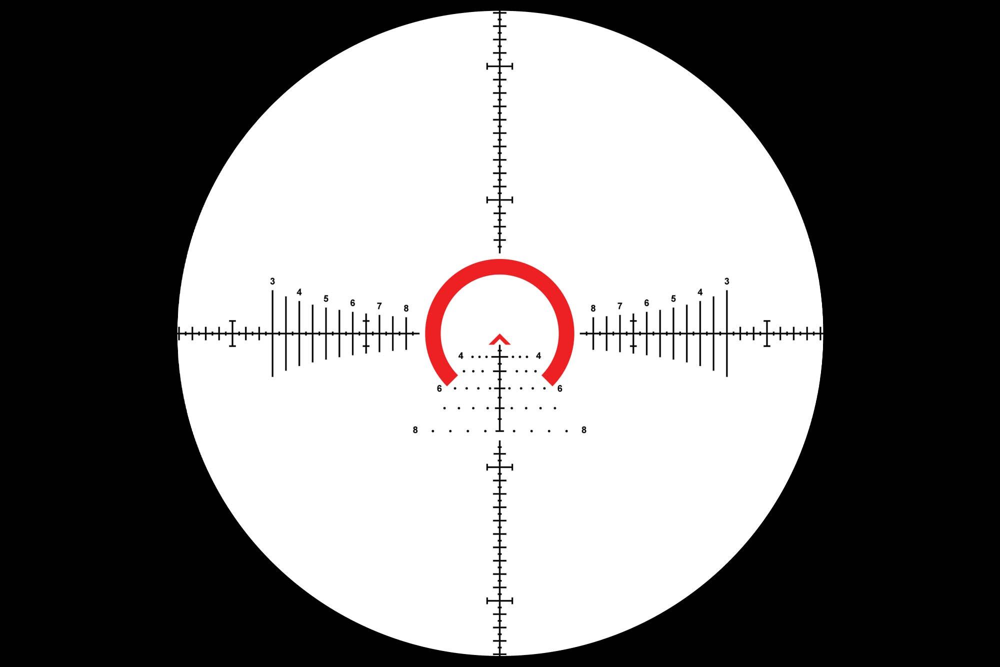 Primary Arms ACSS Raptor M8 Yards reticle, detail view with illumination