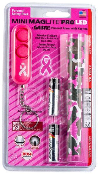 Maglite Mini Pro White LED Flashlight with Personal Alarm - Pink